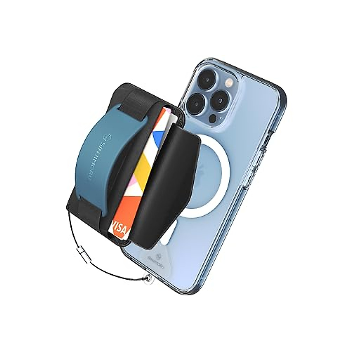 3 in 1 Magnetic Card Holder, Sinjimoru Magnetic Wallet for MagSafe as Cell Phone Wallet Stick On with Phone Grip Holder & Mobile Phone Kickstand iPhone 15 14 13 12 Series. M-BGrip Teal