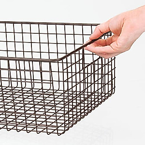 mDesign Metal Wire Food Storage Basket Organizer with Handles for Organizing Kitchen Cabinets, Pantry Shelf, Bathroom, Laundry Room, Closets, Garage - Concerto Collection - Bronze