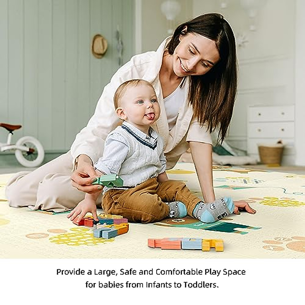 Baby Play Mat, 79" x 71" Extra Large Foldable Play Mat for Floor, 0.6" Thick Reversible Foam Playmat Crawling Mat, Waterproof Baby Floor Mat for Infants, Toddlers and Kids Indoor Outdoor