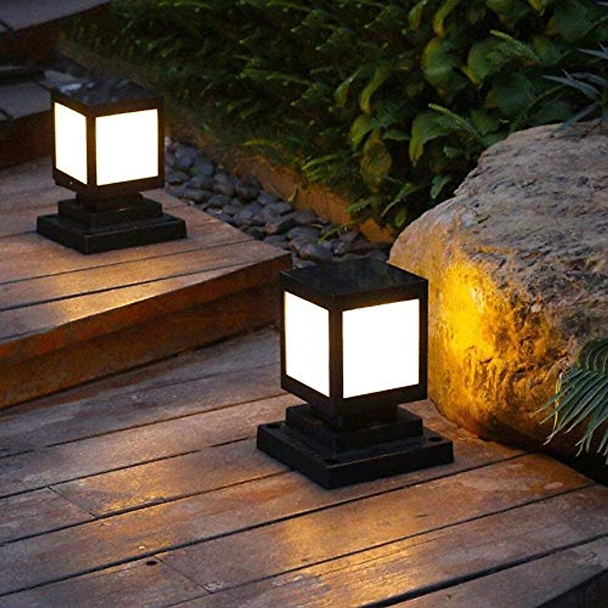 Outdoor Post Light Solar Post Lights Outdoor Waterproof Post Lamp Home Garden Pillar Light Glass Post Lights Villa Courtyard Park Column Headlight