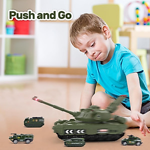 CUTE STONE Military Vehicles Set, Tank Toy Set with Realistic Light and Sound, Rotating Turret and Missile, 4 Pack Assorted Alloy Army Vehicles, Great Military Toy for Kids Boys