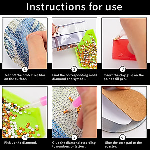 8 Pcs Diamond Art Painting Coasters Diamond Art Coasters with Holder, DIY Funny Inspirational Coasters, Diamond Art Painting Kits for Adults, Kids & Beginners, Farmhouse Bar Diamond Art Craft Coasters