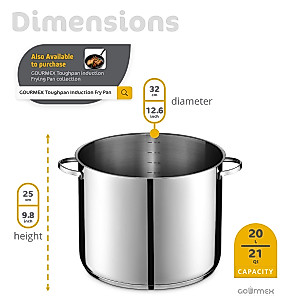 GOURMEX 21-Quart Induction Stock Pot | Stainless Steel Soup Pot with See Through Lid Glass Lid | Grade Heavy Duty Large Stockpot | Compatible with All Heat Sources | Dishwasher Safe