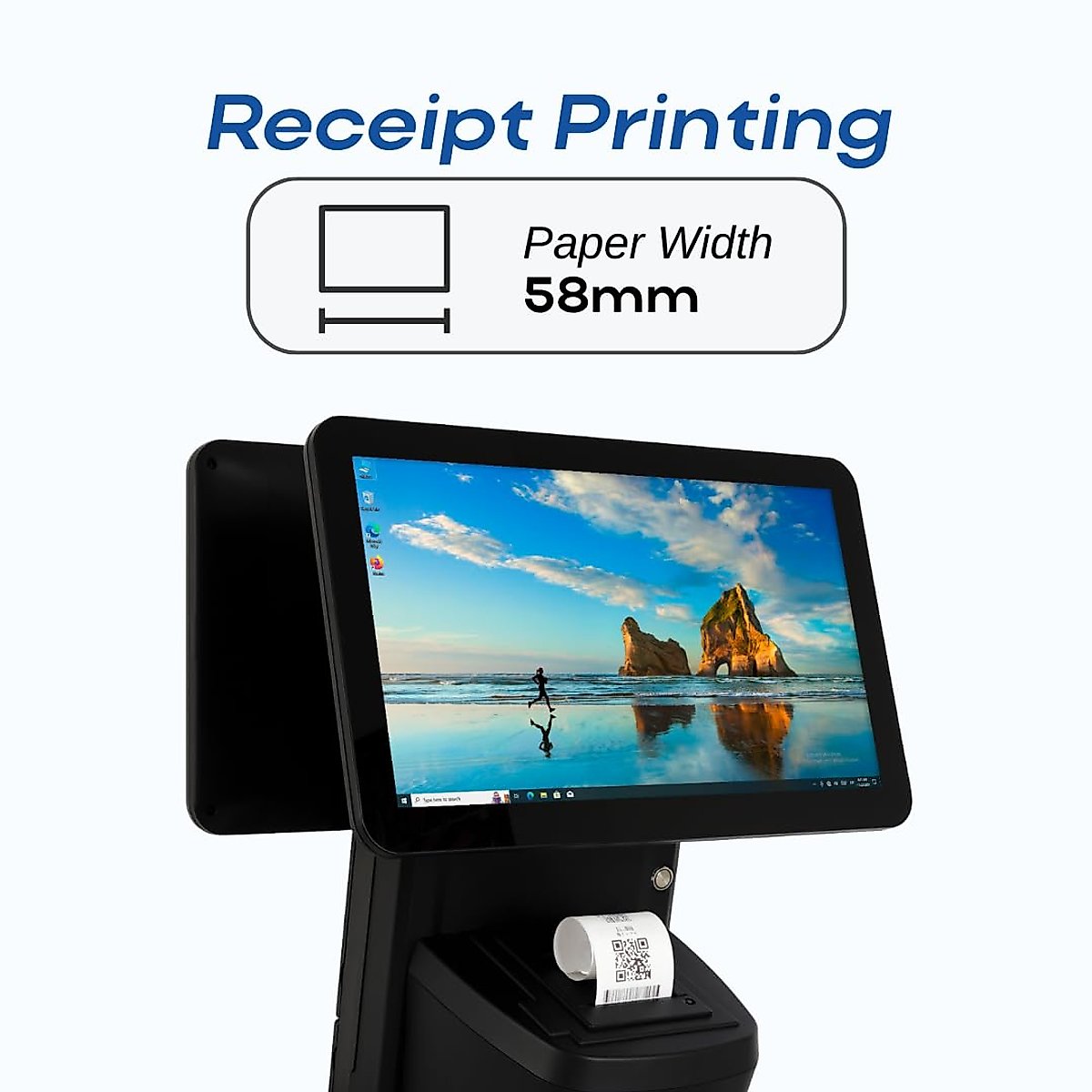 Multzo All in One Point of Sale M9W with 15.6'' Dual Touch Screen. Windows 10 OS and an i3 Processor. Touch Pos with 58mm Thermal Printer for Receipts Wi-fi, 4GB RAM and 64GB ROM. (Black)
