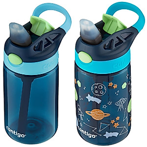 Contigo Kids Water Bottle with Redesigned AUTOSPOUT Straw, 14oz., 2 Pack, Blueberry and Blue Raspberry & Blueberry and Blue Raspberry with Cosmos