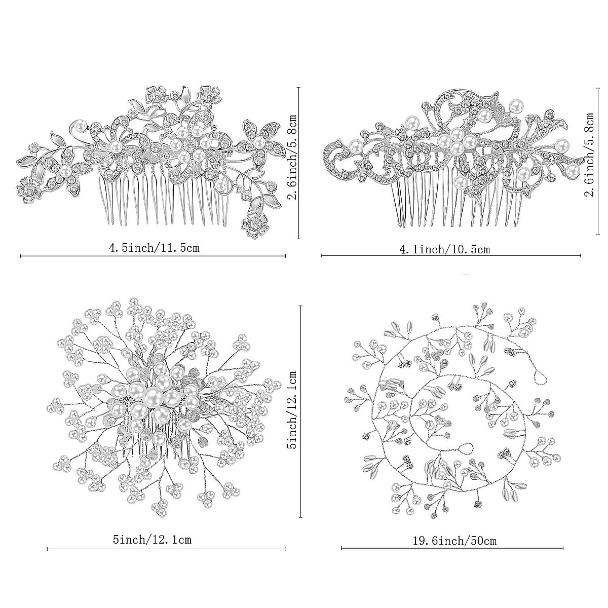 44 Pieces Wedding Hair Accessories: Faux Pearl Crystal Comb Clips, U-shaped Flower Rhinestone Pearl Hair Clips for Bride and Bridesmaids (Classic Style)