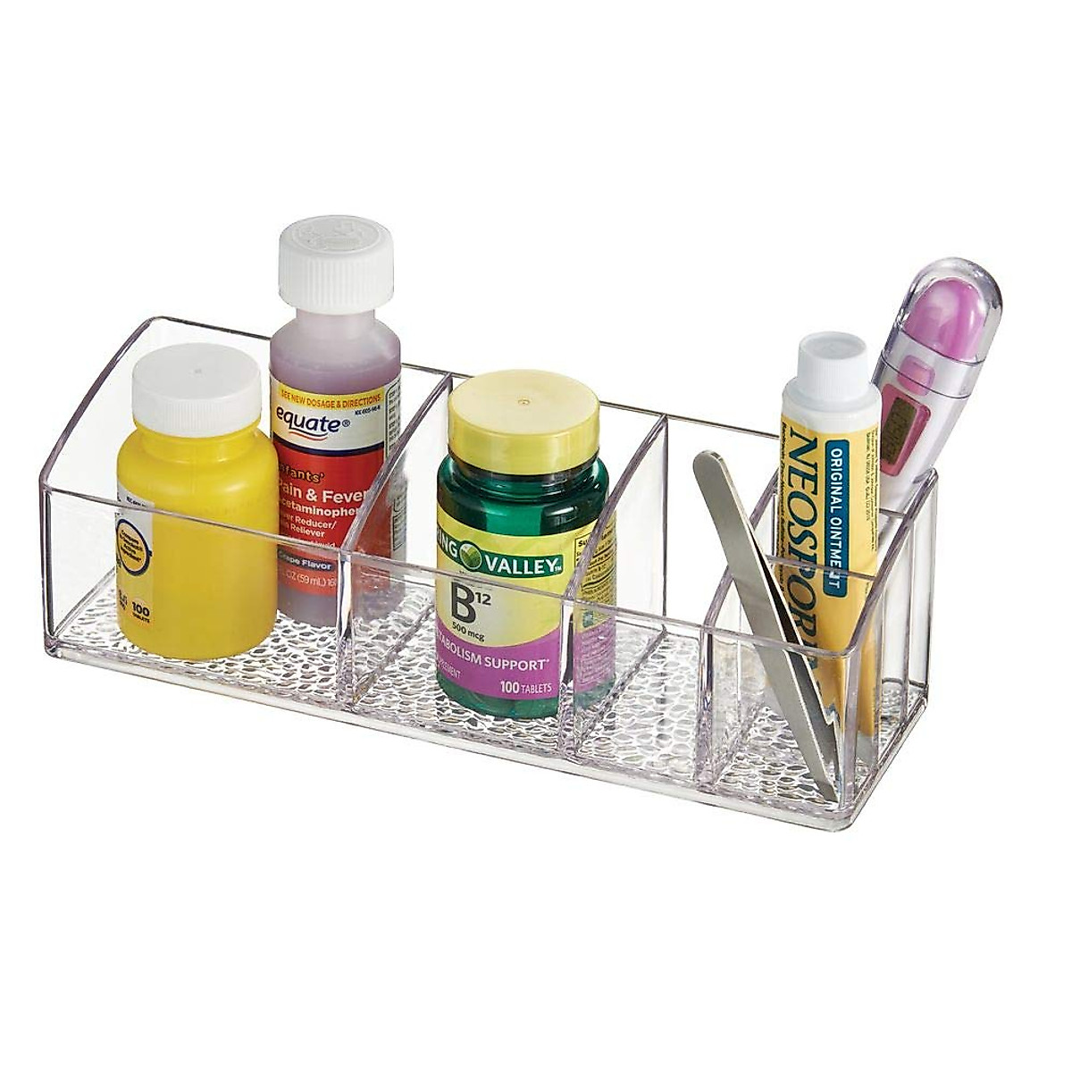 iDesign Divided Bathroom Vanity Organizer for Bathroom, Kitchen, Bedroom, Office, 9" x 3" x 2", Clear