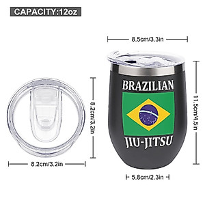 Brazilian Jiu Jitsu Wine Tumbler Travel Coffee Mug Stainless Steel Insulated Cup with Lid Gift for Men Women 12oz