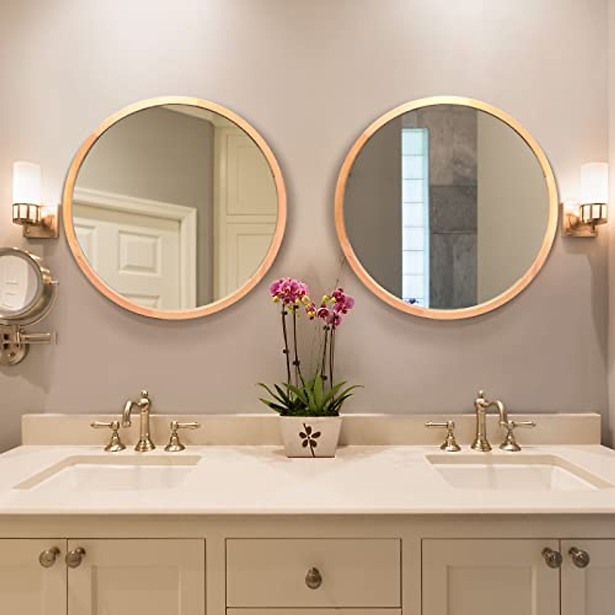 FUWU HOME Wood Round Mirror 24" Circle Wall Mirror Farmhouse Bathroom Vanity Mirror for Living Room Bedroom Entryway Modern Decoration (24" Freely Natural Beech Wood)
