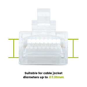 trueCABLE Cat6/6A RJ45 Pass Through Connectors, Unshielded (UTP) Modular Plug, UL Listed, EZ Crimp End, Gold Plated 3 Prong 8P8C, 100 Pieces