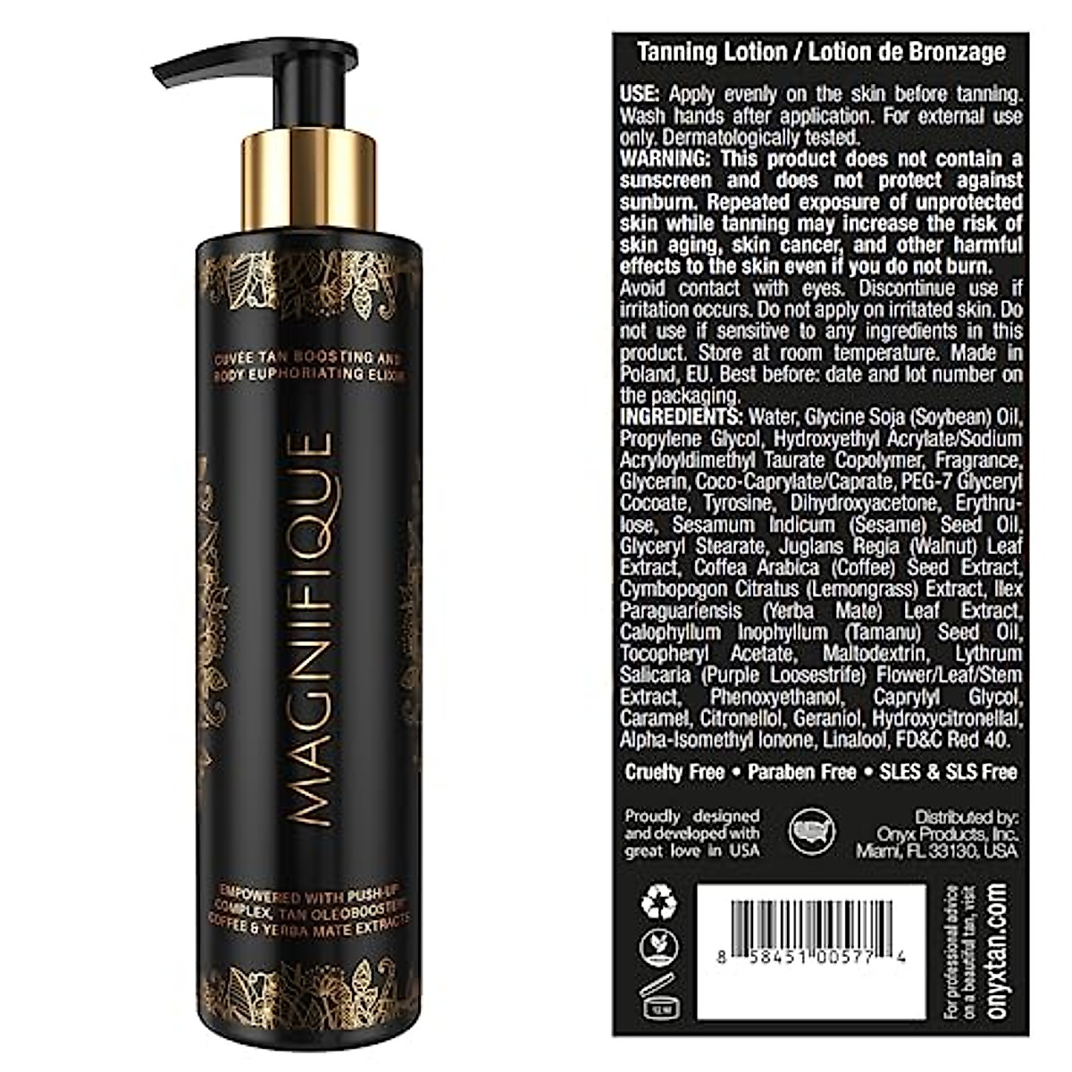 Onyx Magnifique Indoor & Outdoor Tanning Lotion with Bronzer and Accelerator - Bronzing Lotion for Dark Tan Result - Luxury Tanning Lotion with Push-Up Complex Coffee Blend - Lightweight Formula
