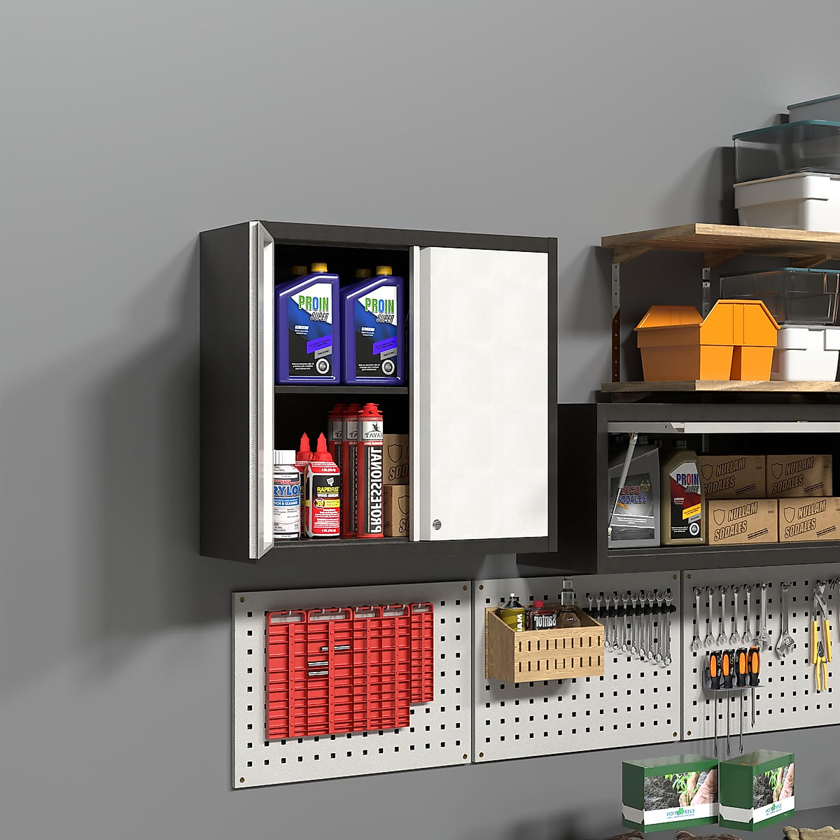 JAORD Metal Wall Cabinet, Garage Wall Cabinet, Small Storage Cabinet, Wall-Mounted with Lock Door,Garage Storage Cabinet with Adjustable Shelf for Office Home,Assembled Require