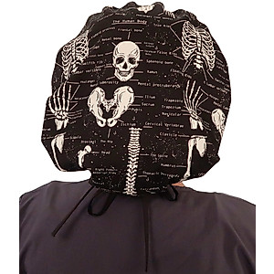 Sparkling EARTH Human Body Skeleton (Glow in The Dark) Banded Bouffant Ponytail Classic Surgical Style Scrub Working Cap - Made in The USA!