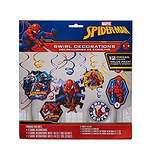 Amscan Spider-Man Webbed Wonder Hanging Swirl Decorations - Assorted Designs, 12 Pcs