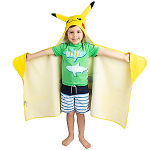 Pokemon Pikachu Bath/Pool/Beach Soft Cotton Terry Hooded Towel Wrap, 24" x 50", By Franco Kids