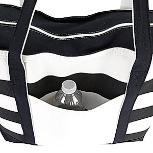 DALIX Striped Beach Bag Tote Bags Satchel Personalized Black Ballent Letter L