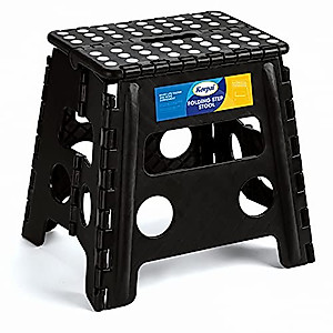 Korpai 13" Folding Step Stool for Adults and Kids Holds Up to 300 lbs,Non-Slip Folding Stools with Portable Handle, Compact Plastic Foldable Step Stool for Bathroom,Bedroom, Kitchen,Black,1PC