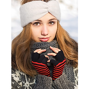 4 Pairs Fingerless Gloves Unisex Half Finger Gloves Striped Knit Stretchy Winter Gloves for Women Men Cold Weather (Striped Style)