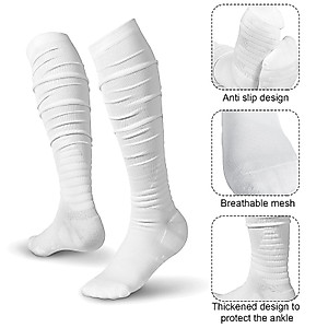 Chuarry 2 Pairs Scrunch Football Socks Non Slip Men Football Socks Extra Long Socks Soccer Socks Over The Knee Athletic (Black, White)