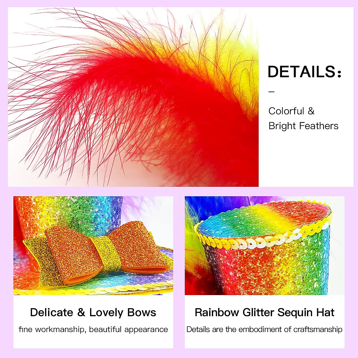 Fikinise Rainbow Feather Headband Top Hat for Women Girls Material, Mardi Gras Carnival Party, Birthday, Cosplay, Halloween Hat Accessory