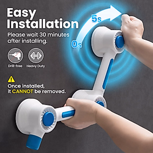 LEVERLOC Shower Safety Grab Bar Super Strong Adhesive L-Shape Handle Rail for Elderly Seniors Handicap Bathroom Bathtub Toilet Shower Balance Assist Grip Strong Suction Hold Up to 350 LBS Drill-Free