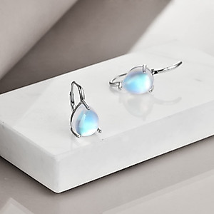 SHEAISRS Teardrop Moonstone Leverback Earrings 925 Sterling Silver Moonstone Earrings for Women Birthday