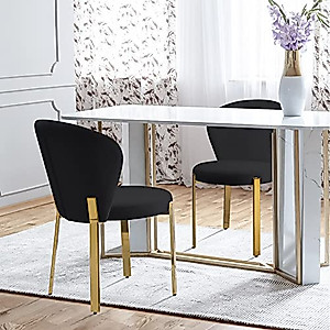 KithKasa Velvet Dining Chairs Set of 2 Upholstered Modern Kitchen Side Dinner Chairs with Golden Metal Legs for Vanity Dining Room, Black