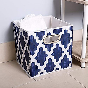 Home Basics SB51406 Collapsible Storage Bin, 10.5'' x 10.5'' x 10.5'' (26.7 x 26.7 x 26.7 cm), Ornate Lattice Weave (Navy Blue)