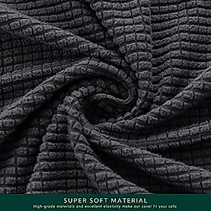 CHUN YI 7 Piece Stretch Sofa Cover, 3 Seater Couch Slipcover with Three Separate Backrests and Cushions with Elastic Band, Checks Spandex Jacquard Fabric(Large,Gray)