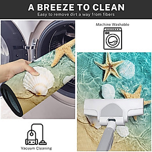 Tayney Starfish and Seashell Kitchen Rugs and Mats Non Skid Washable Set of 2, Beach Kitchen Mats for Floor, Shell Star Sand Kitchen Runner Rug, Summer Kitchen Decor