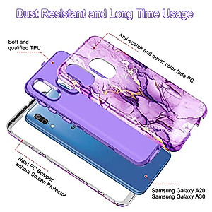 Lamcase for Samsung Galaxy A20/A30 Case, Heavy Duty Rugged Shockproof Hybrid Hard PC Soft Silicone Bumper Three Layer Drop Protection Anti-Fall Cover for Samsung Galaxy A20/A30, Purple Marble