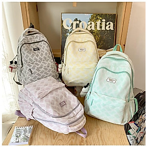 IECSHDU Kawaii Aesthetic Laptop Backpack Large Capacity Emboss Textured Casual Daypack Cute Plush Pendant Simple Laptop Bag (Yellow)