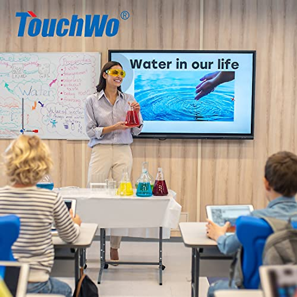 TouchWo 55 inch Interactive Touchscreen Monitor, Smart Board with 4K Display, Win-10 Electronic Whiteboard Touch Screen PC for Office and Classroom, Core i3 RAM 4G & ROM 128G