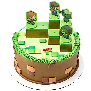 DecoSet® Mobs Beware Minecraft Cake Topper, 6-Piece Stackable Cake Decoration, Interlocking 3D Blocks With Characters, Food Safe Birthday Cake Decoration