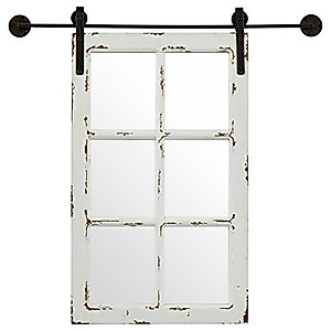Amazon Brand – Stone & Beam Vintage-Look Rectangular Barn Farmhouse Frame White Window Wood Mirror, 32.75 Inch Height, White
