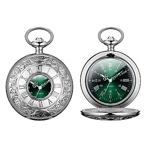 BOSHIYA Quartz Pocket Watch with Chain Mens Vintage Steampunk Pocket Watch/Roman Numerals/Hollowed Out Watch Cover/Gift Box
