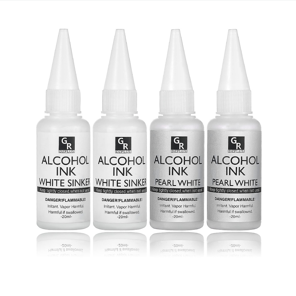 White &Pearl Alcohol Ink Set- 4 Colors for Resin Art | 2x20ml Pearl White | 2x20ml Sinking White Alcohol Based Ink