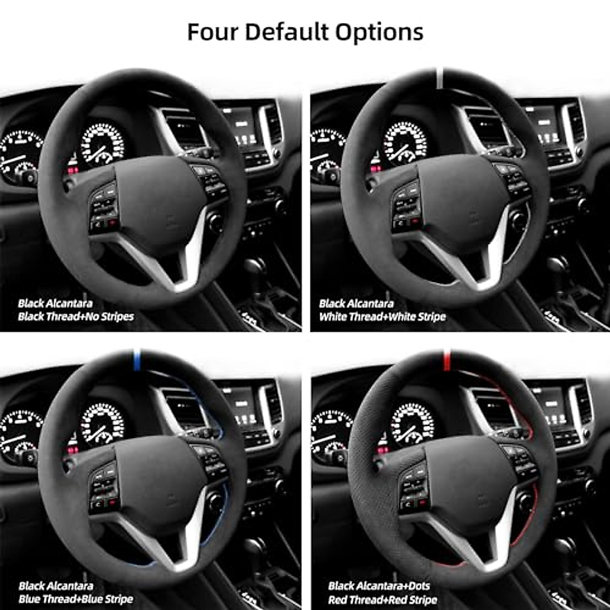 Alfanxi Hand Stitch Alcantara Steering Wheel Cover Compatible with Hyundai Tucson 2016-2023(Red Stripe)