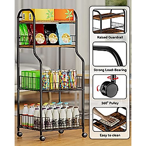 EKNITEY Kitchen Rolling Utility Cart - 4 Tier Baker's Rack for Spices Fruits Vegetables Snacks Pots and Pans