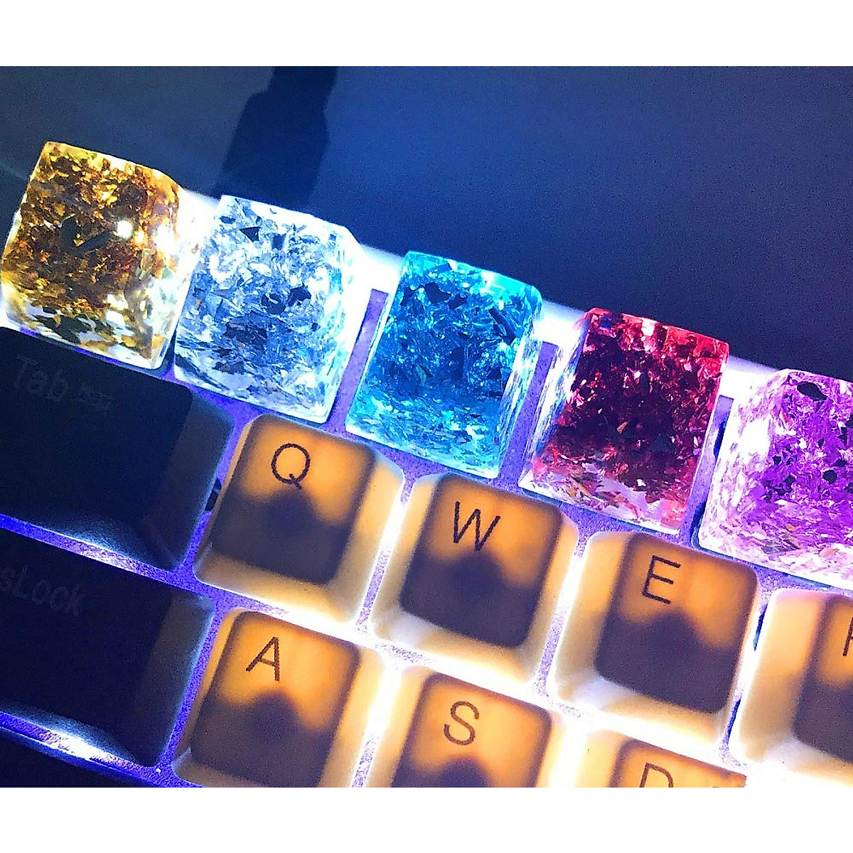 Handmade Resin & Foil Artisan Backlit Keycaps Translucent Key Caps OEM Profile for Cherry MX Gaming Mechanical Keyboard
