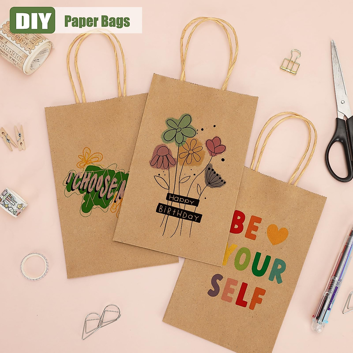 Moretoes 75pcs Small Gift Bags 5.25x3.75x8 Inches Brown Kraft Paper Bags with Handles Bulk, Retail Bags for Small Business, Shopping Bags, Birthday Wedding Party Favor Bags, Merchandise Bags