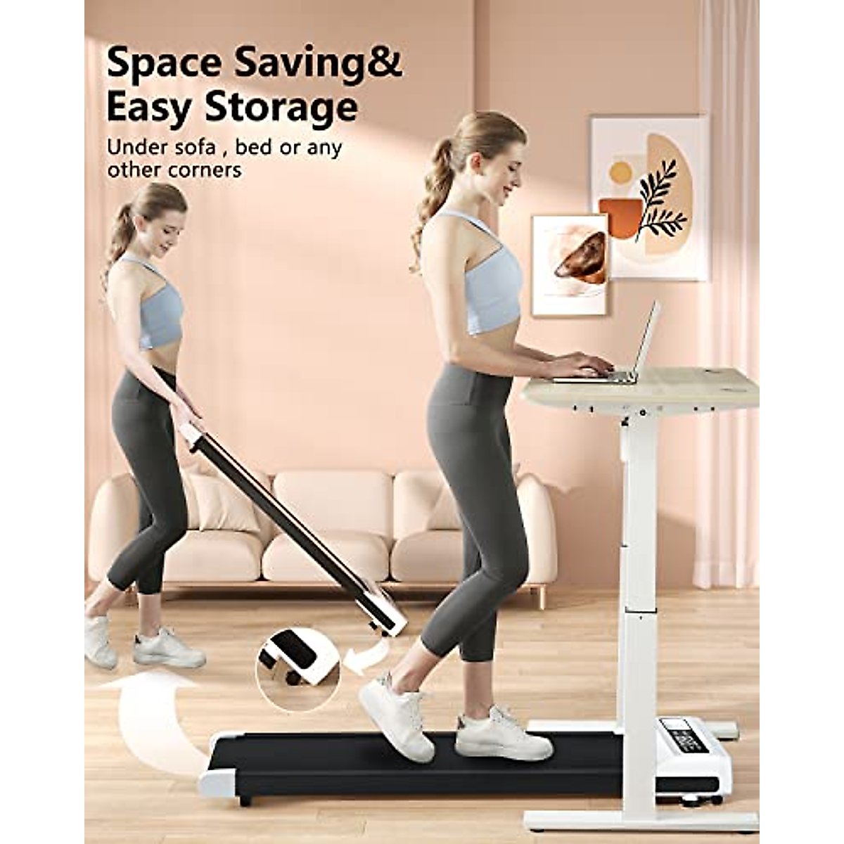 JURITS Walking Pad 2 in 1 for Walking and Jogging, Under Desk Treadmill for Home Office with Remote Control, Portable Walking Pad Treadmill Under Desk, Desk Treadmill in LED Display