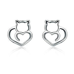Cute Cat Earrings Stud Pearl Earrings for Women Mouse Cubic Zircon Hypoallergenic Earrings Christmas Birthday Gift (Cat earrings)