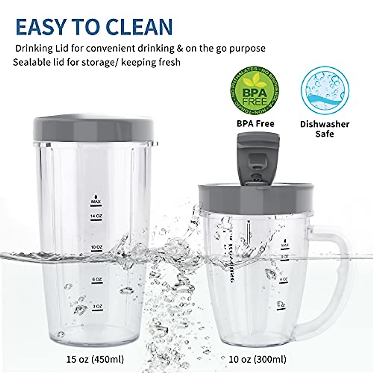 La Reveuse Personal Size Blender 250 Watts Power for Shakes Smoothies Seasonings Sauces with 1 Piece 15 oz Cup,1 Piece 10 oz Mug,BPA Free (Pearl Blue)