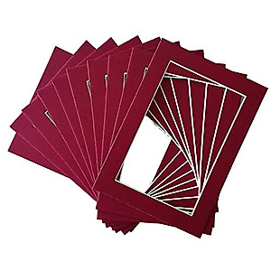 Studio 500, Pack of 10 Red Pre-Cut Picture Mat 8x10 inches for 5x7 Pictures; Red Matt with White Core Bevel Cut Mattes Sets + Backing Board + Clear Plastic Bags (Pack of 10 Red 8x10 Complete Set)