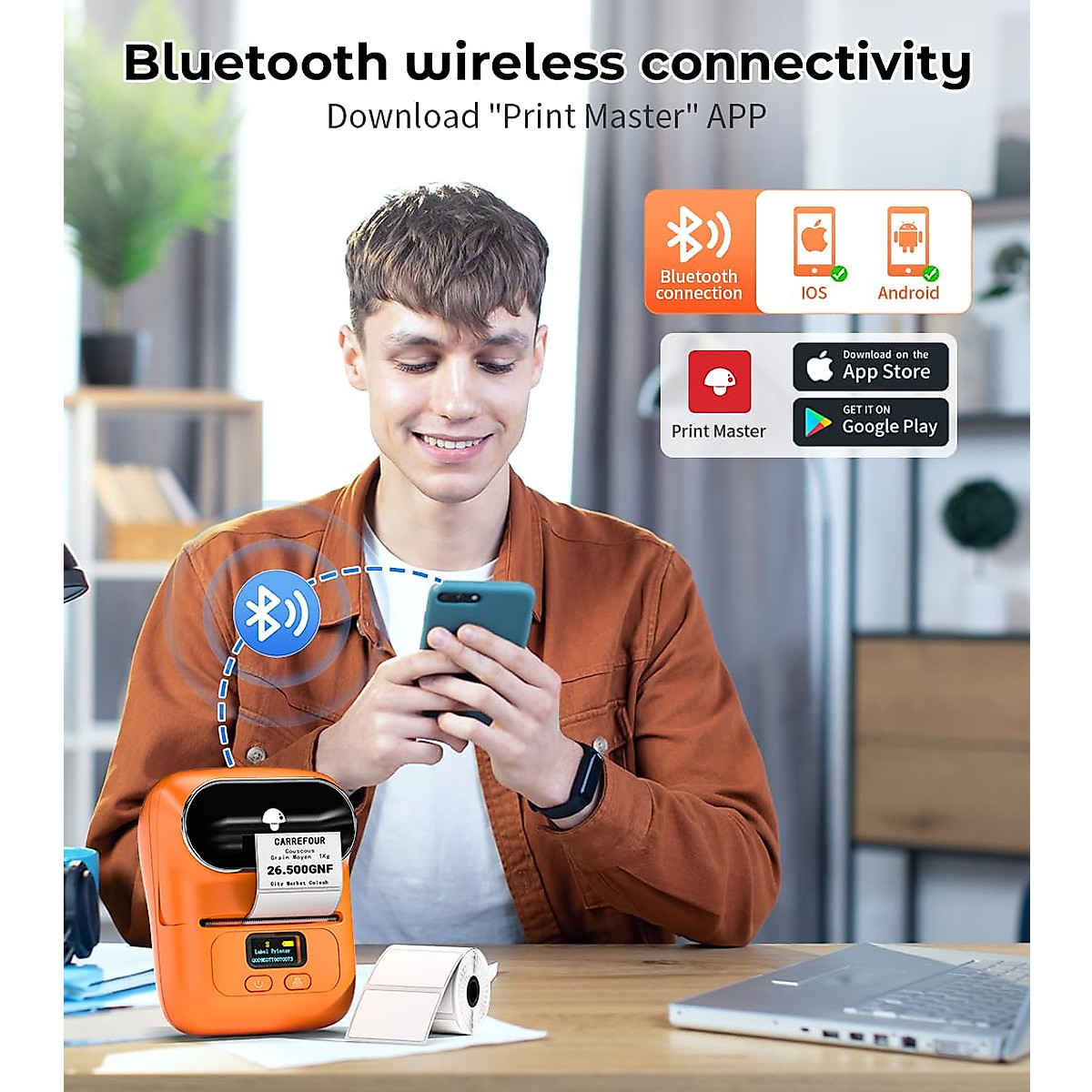 Phomemo M110 Label Maker, Barcode Printer, Bluetooth Portable Thermal Label Printer for Small Business, Sticker Printer Inkless Labeler for Address, Logo, Clothing, Mailing, for PC & Phone