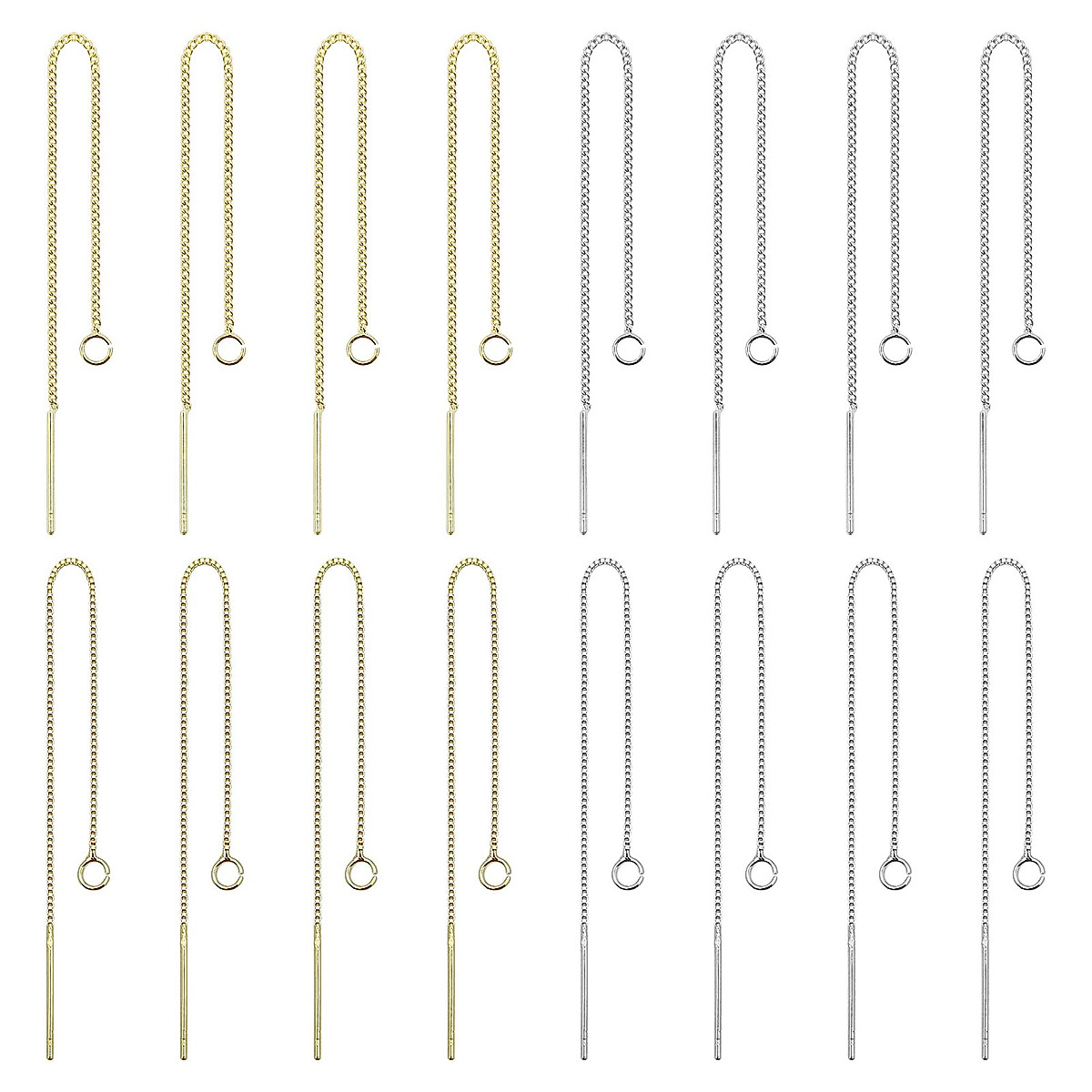 Oubaka 24pcs 8.5cm Ear Threads Long String Ear Threads Hypoallergenic Ear Threads Earrings with Loop Drop Earrings Tassel Chain Earrings for Earring Making DIY Jewelry Craft(2 Styles,2 Colors)