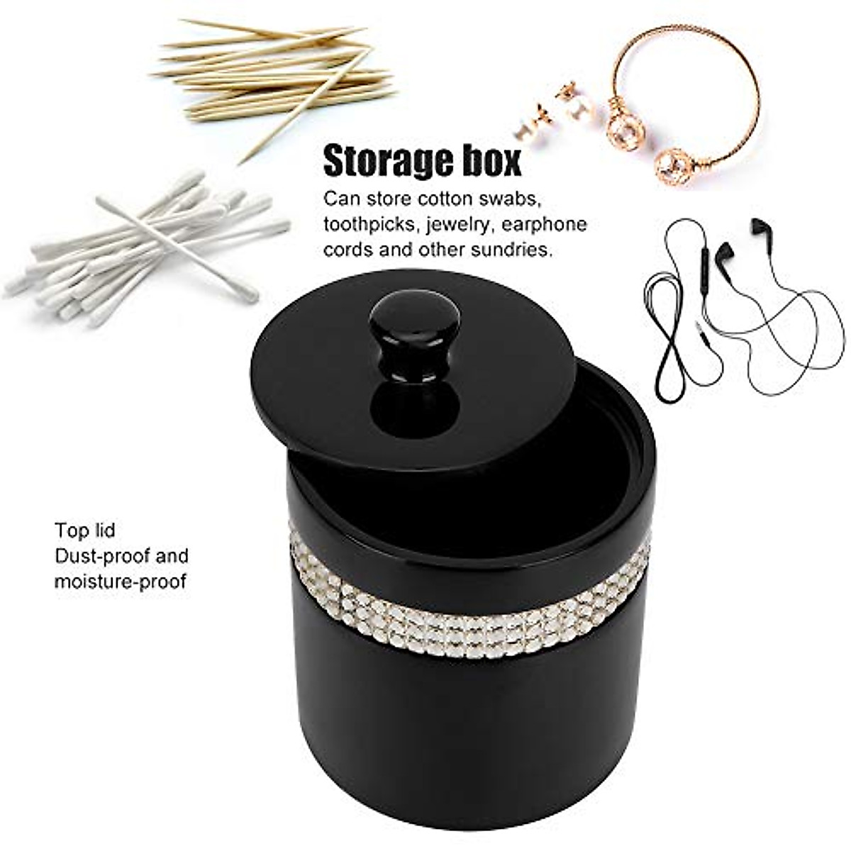 LIZEALUCKY Storage Container with Qtip Holder for Cotton Balls, Cotton Swabs, Round Cotton Pads, Dental Floss, Apothecary Jar(Negro)