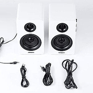 Sanyun SW208 3" Active Bluetooth 5.0 Bookshelf Speakers – 60W Carbon Fiber Speaker Unit - Built-in 24bit DAC - Dynamic 3D Surround Sound – 2.0 Computer PC Monitor Gaming Speakers (Pair, White)