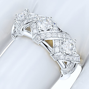 PRSTANI Sterling Silver Luxury Vintage Crisscross Crown 3-Stone Round Brilliant Cut Genuine Moissanite Ring For Women Promise Ring Wedding Band (8)